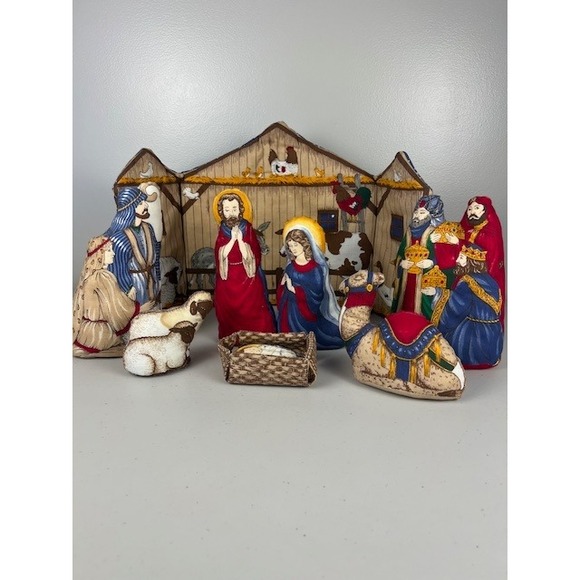 Handmade | Holiday | Vintage Handmade Fabric Nativity Set Stuffed ...